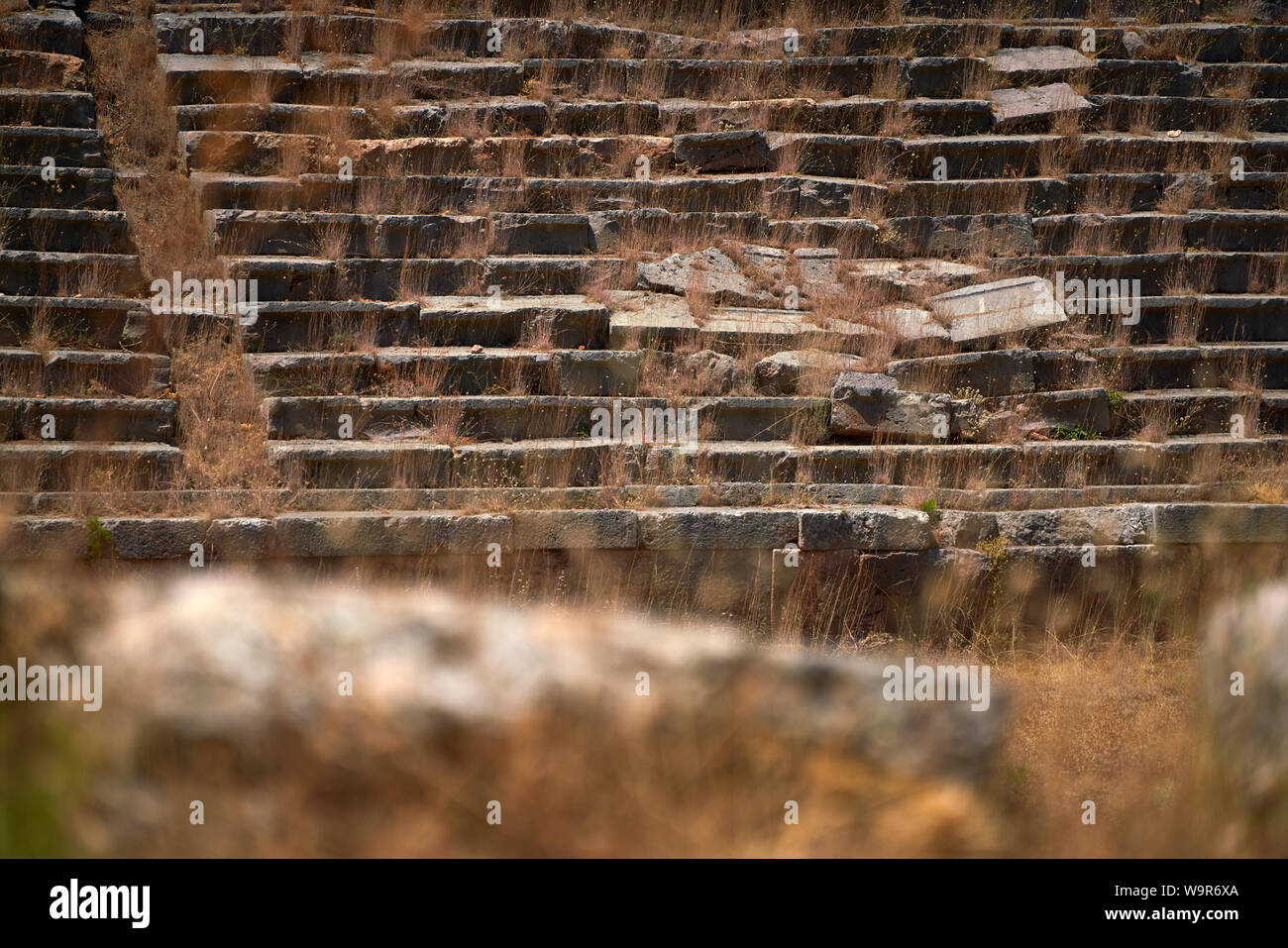 The ancient stadium at the top of the site at Delphi in Greece, where ...