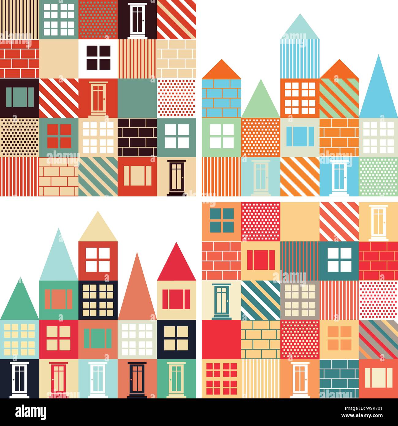 Collection of seamless vector backgrounds with with houses made of ...