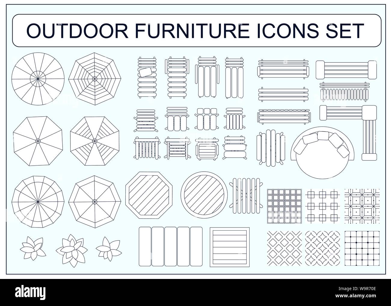 Set of simple outdoor furniture vector icons as design elements - beach ...
