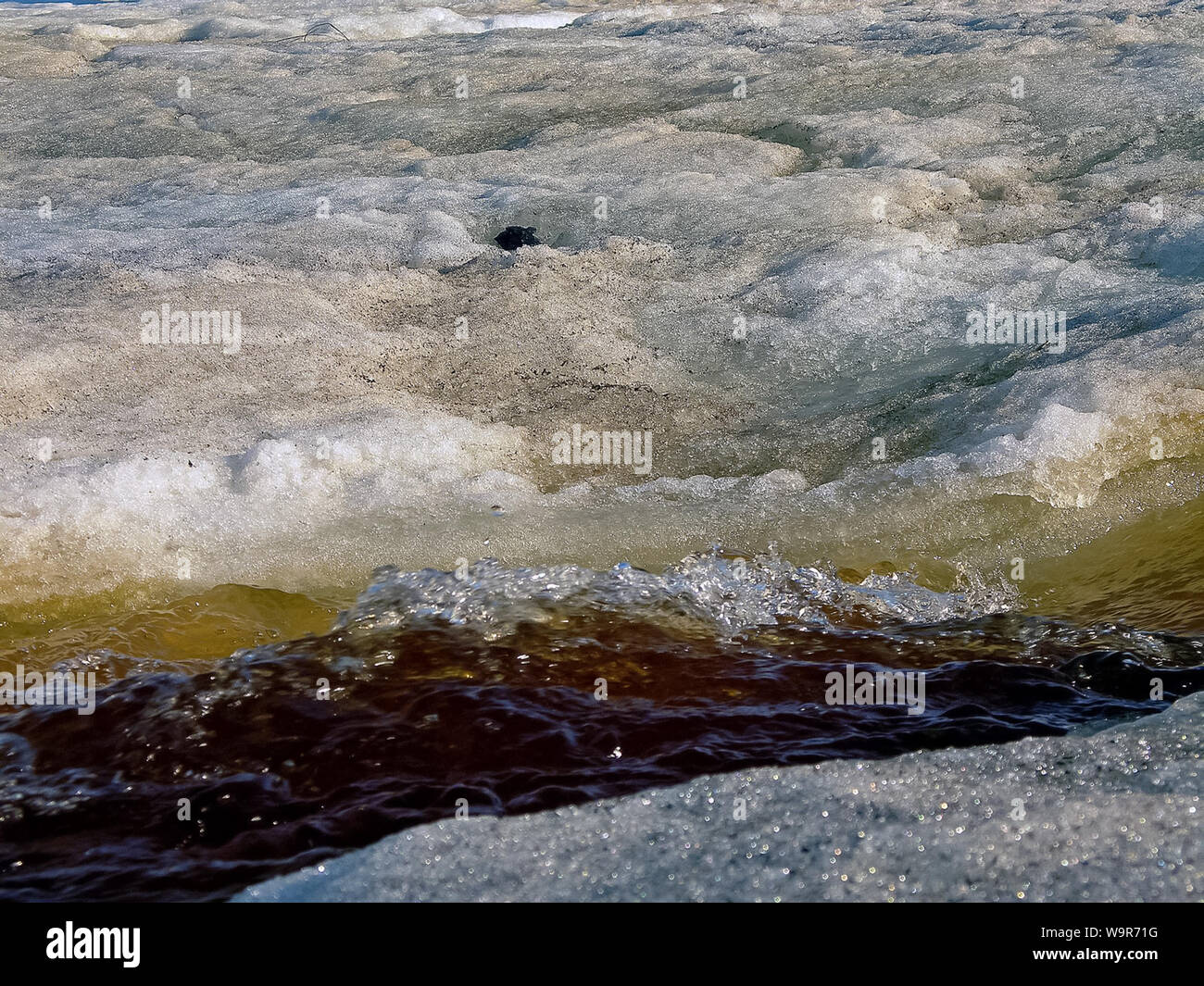 Melting snow in the spring. The spring heat will melt the snow. Brooks ...