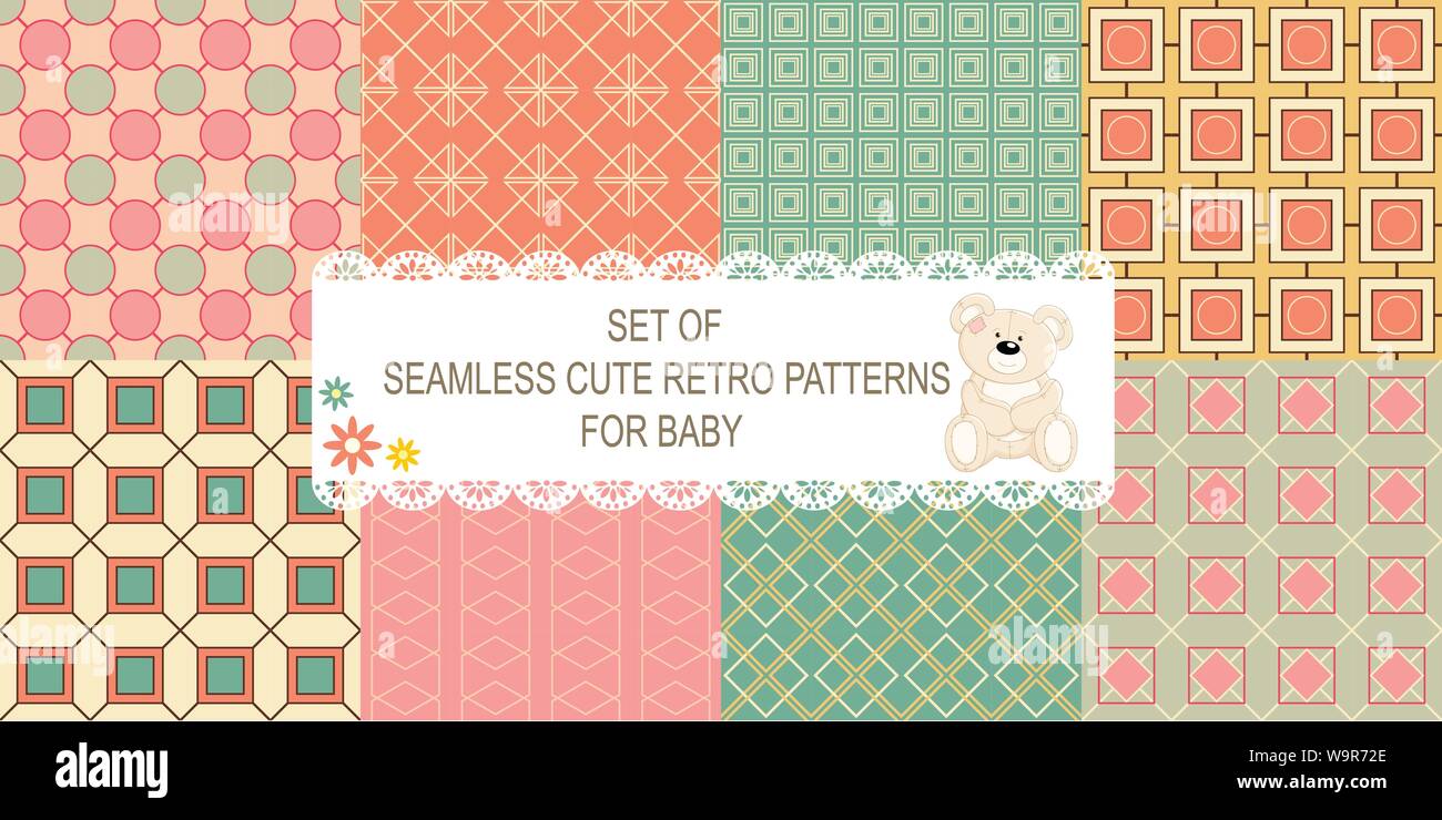 Set of 8 retro different vector seamless patterns (tiling) of blue ...