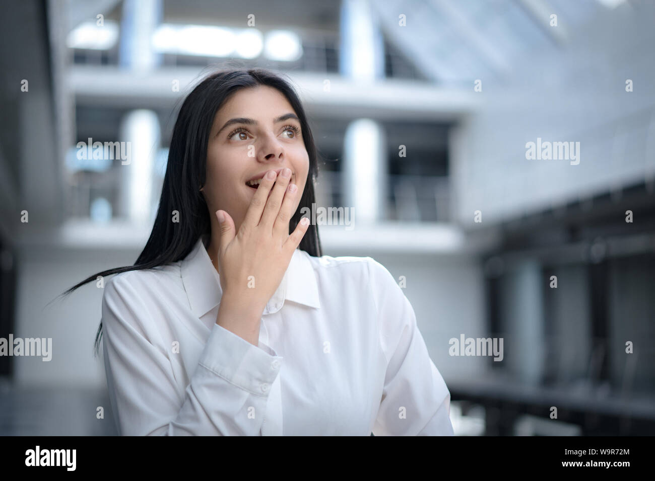 Young girl student at first job. First experience in career. Woman at ...