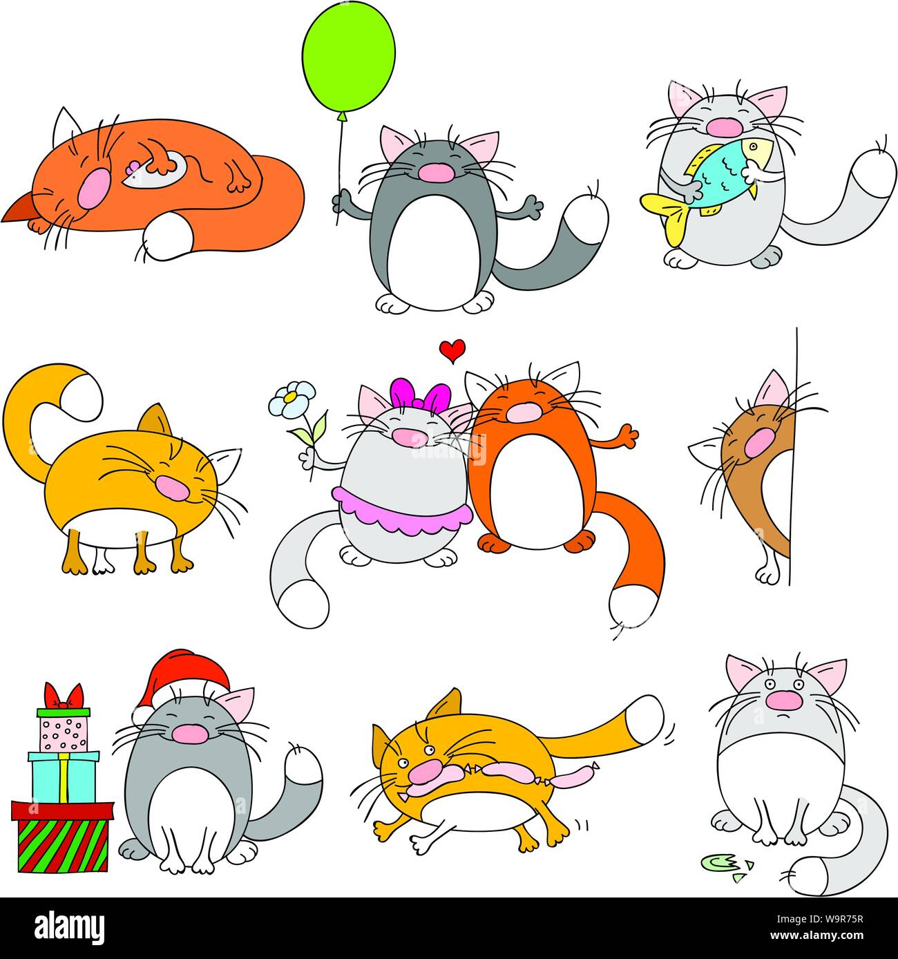 Collection of nine cute funny cats Stock Vector Image & Art - Alamy