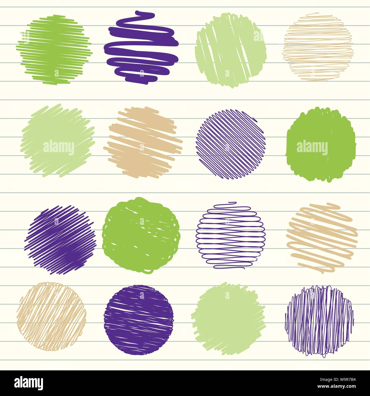 Vector collection of scribbled lines with hand drawn style of green and ...