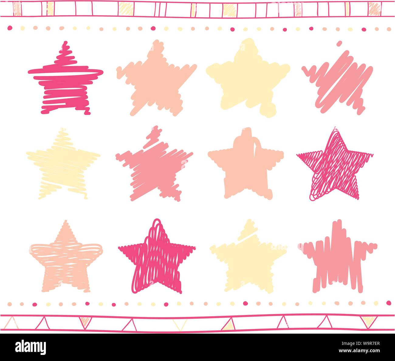 Vector collection of retro scribbled stars with hand drawn style of ...
