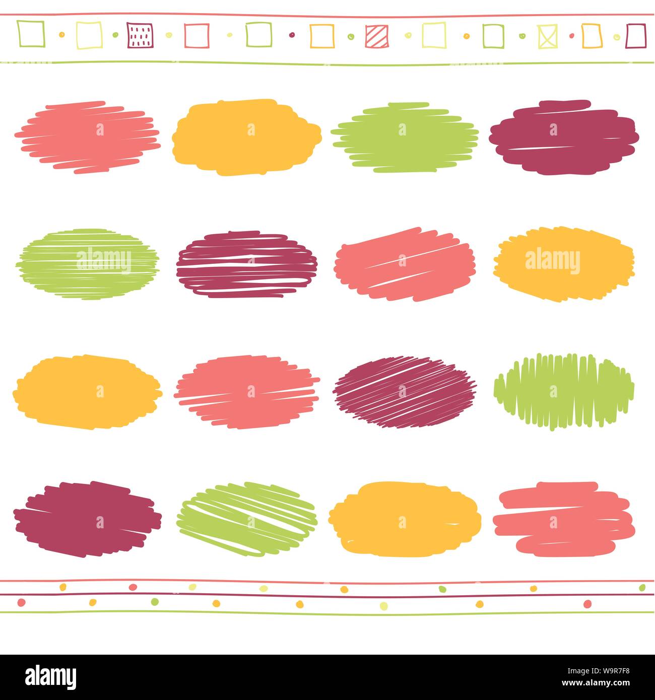 Vector collection of retro scribbled circular lines with hand drawn ...