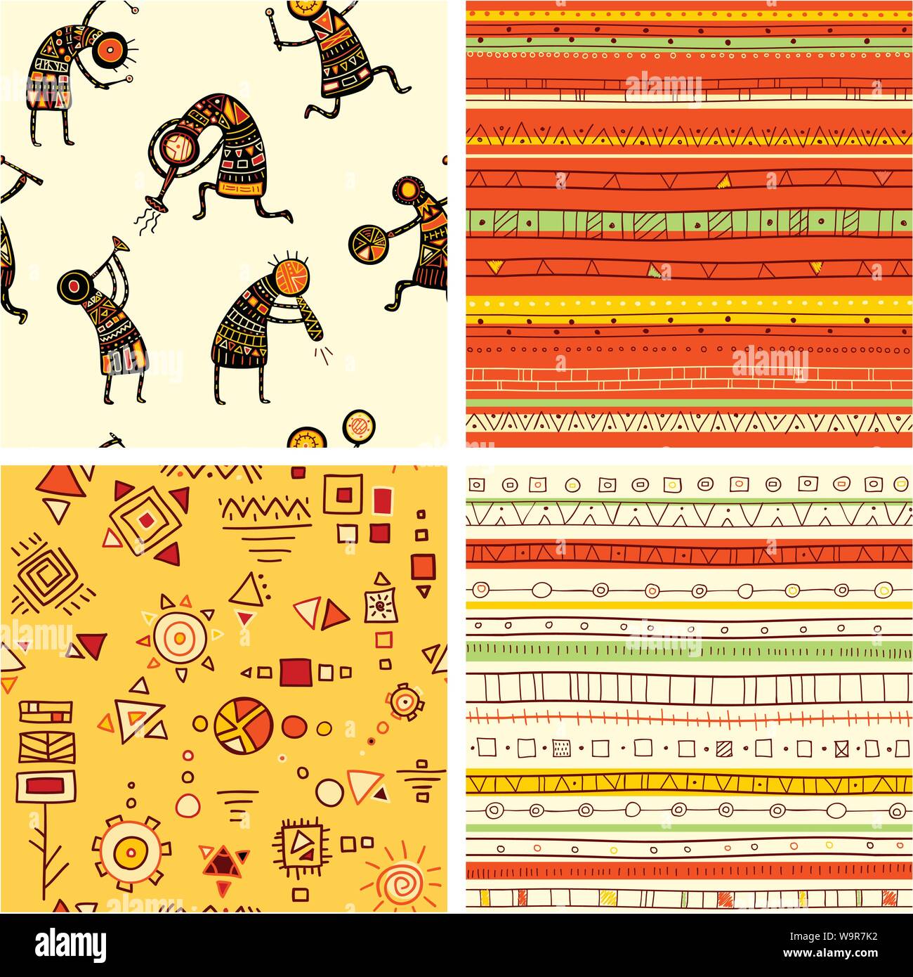 Collection of four seamless patterns with African ethnic patterns of ...