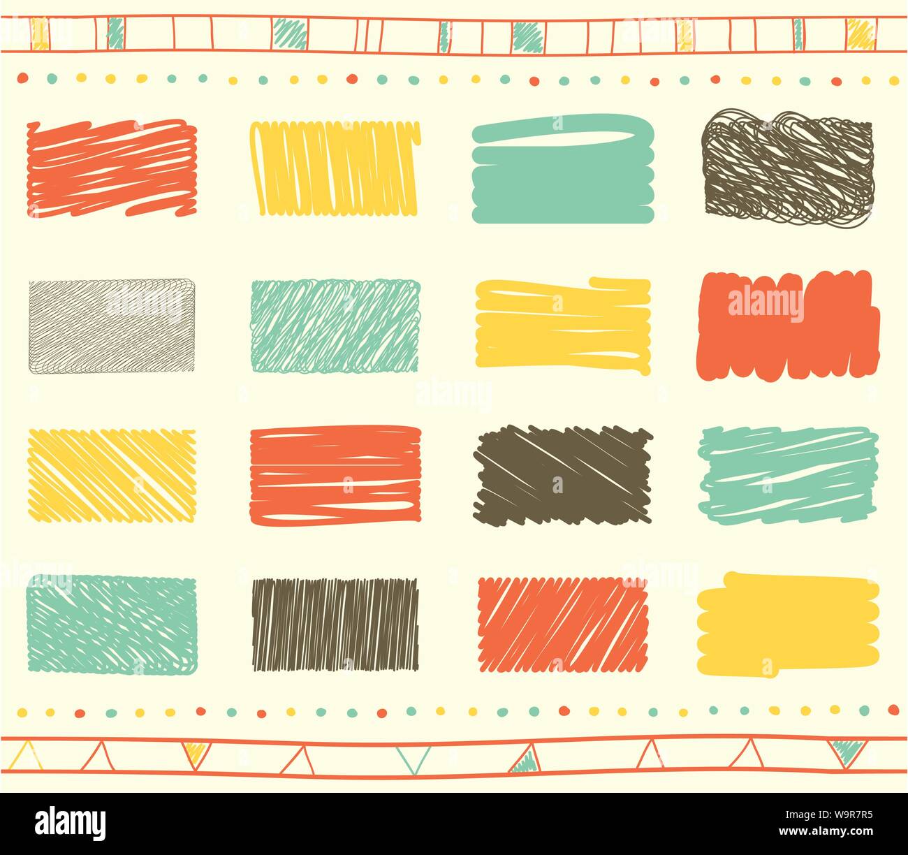 Vector collection of retro scribbled lines with hand drawn style of red ...