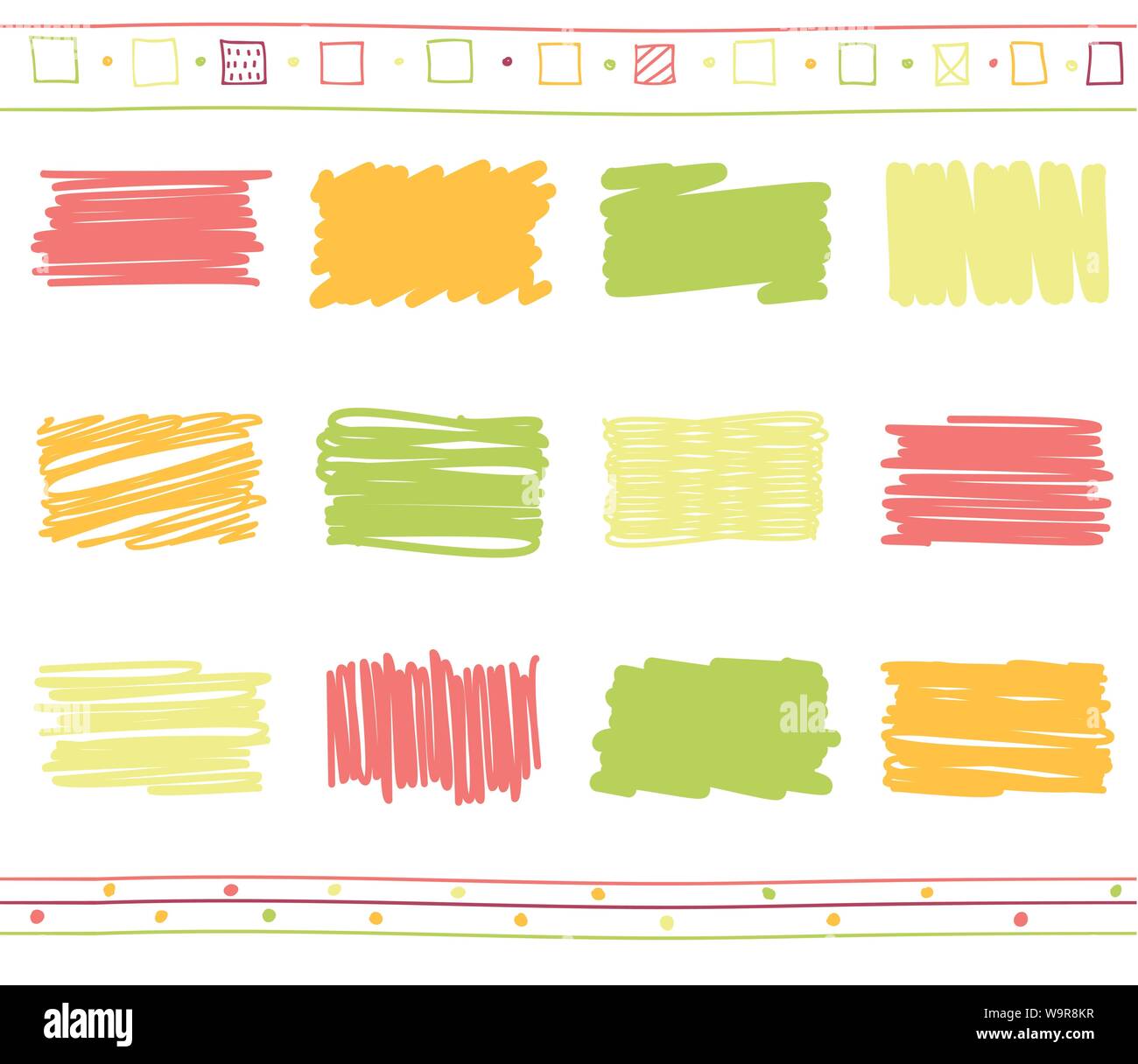 Vector collection of retro scribbled square elements with hand drawn ...