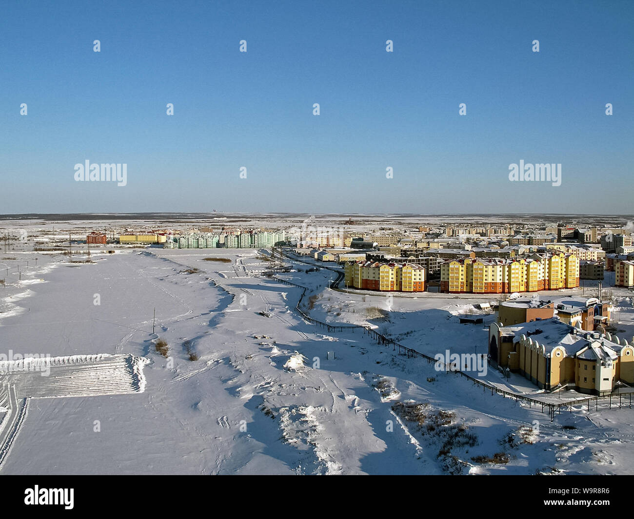 The northern northern city of Salekhard. Single-storey houses and multi ...