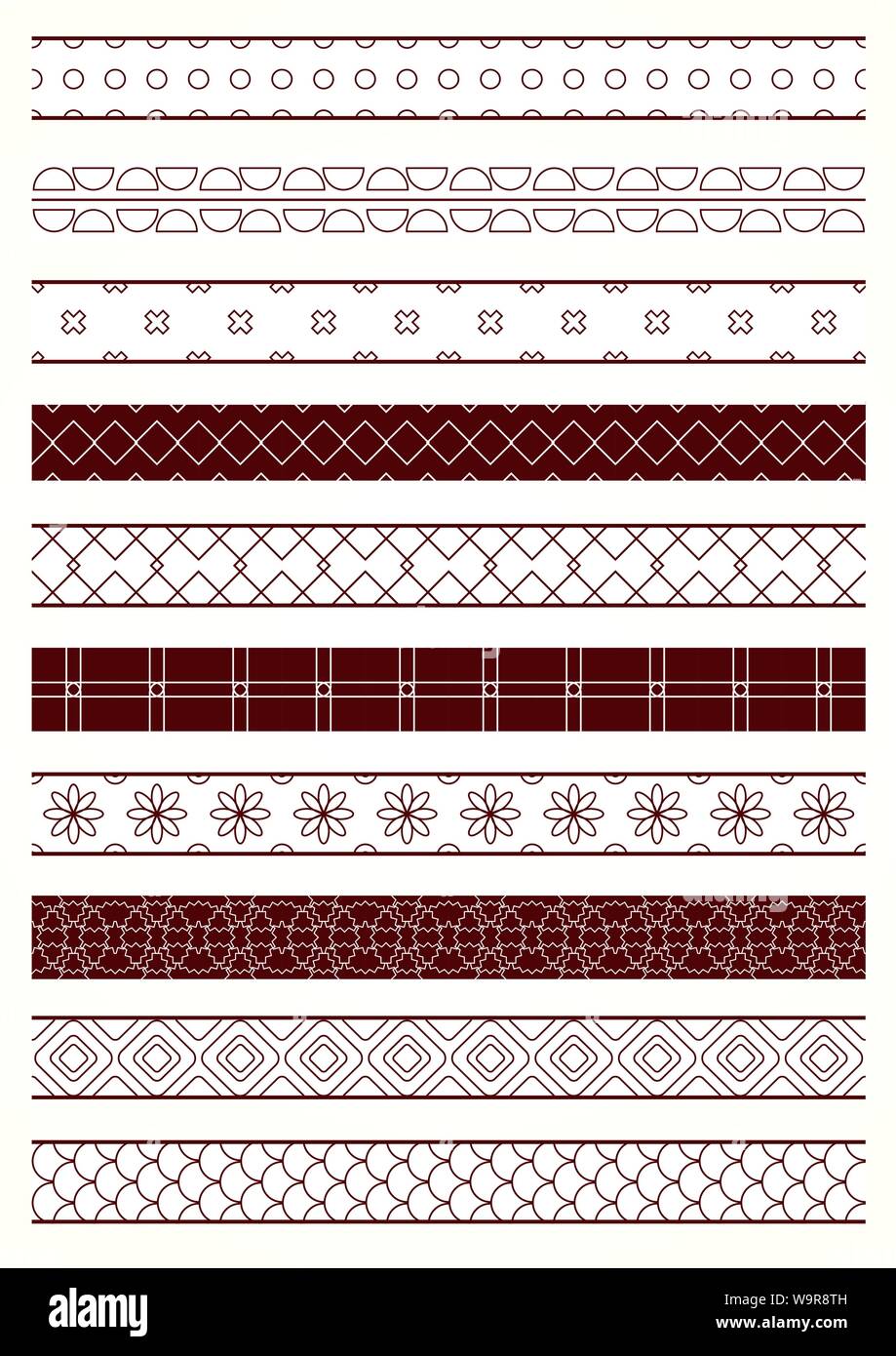 Set of different vector geometric seamless borders (tiling). Can be ...