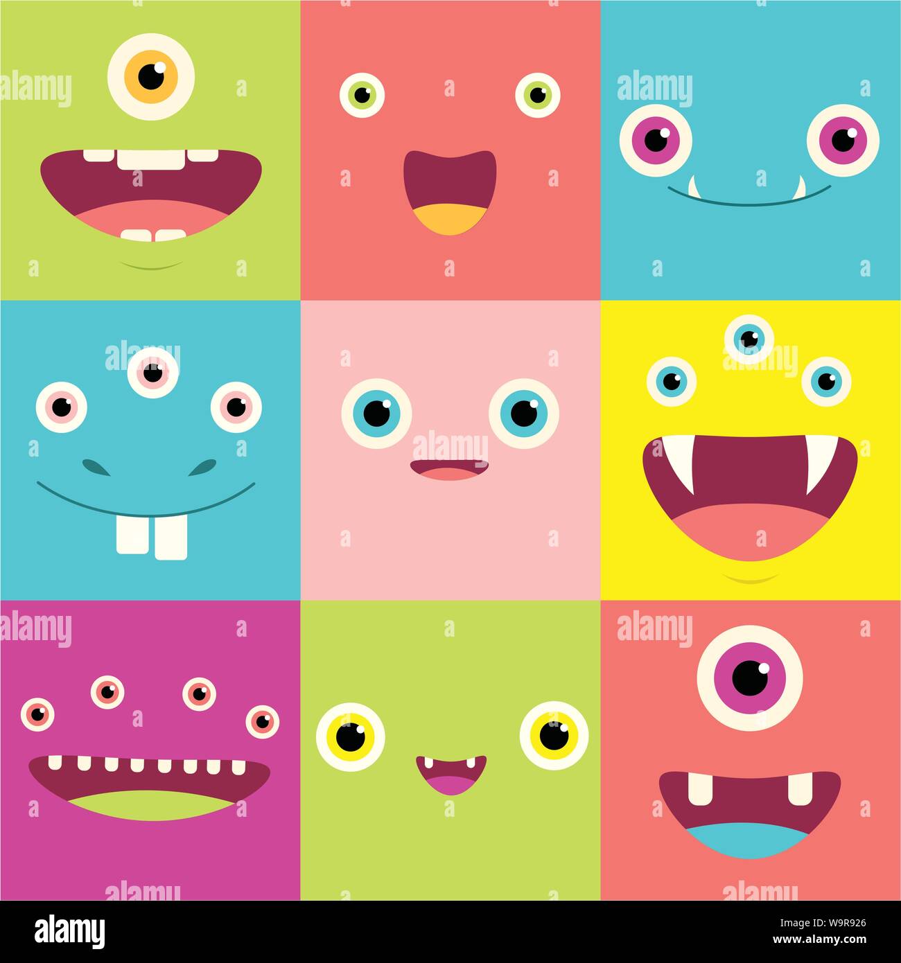 Funny background with cute cartoon monsters faces. EPS8 Stock Vector ...