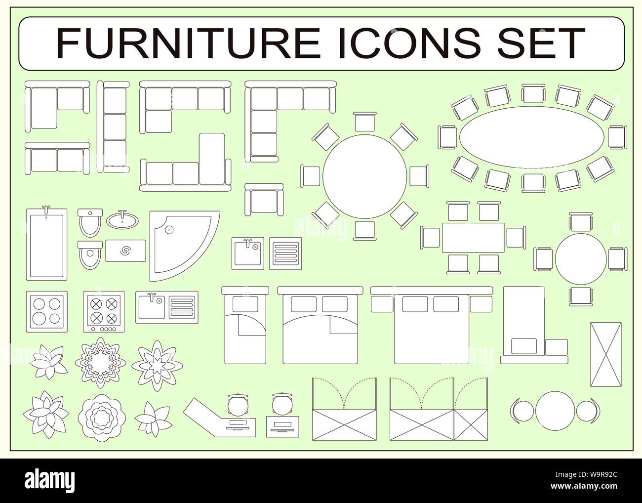 Set of simple furniture vector icons as design elements - sofa, table ...