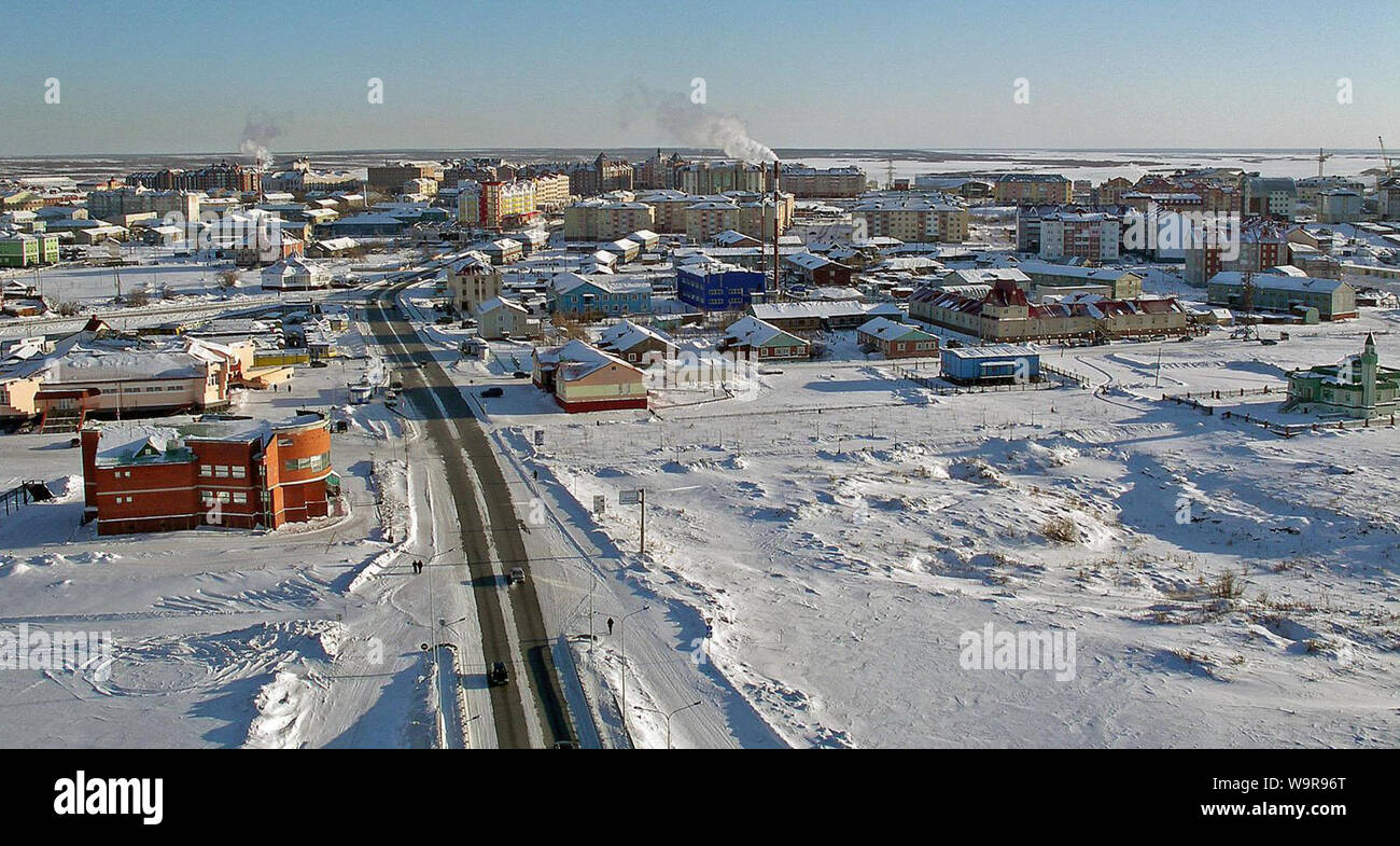 The northern northern city of Salekhard. Single-storey houses and multi ...