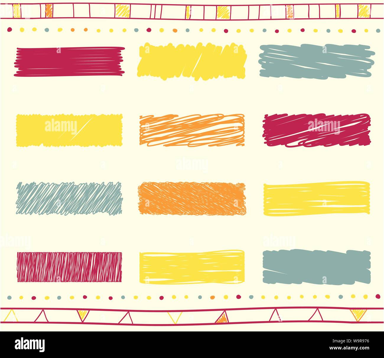 Vector collection of retro scribbled lines with hand drawn style of red ...