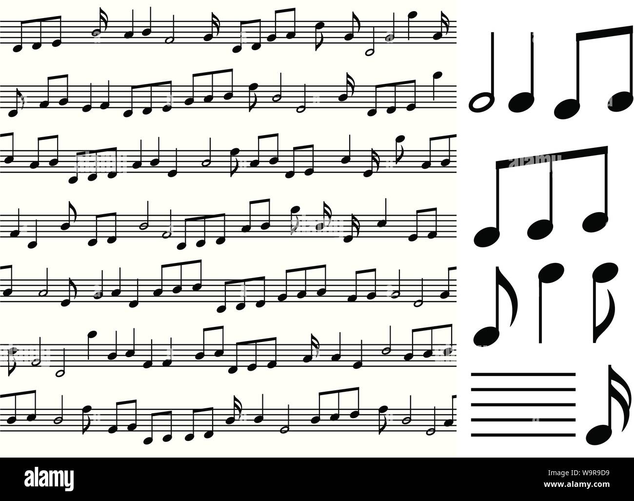 Seamless vector background with note symbols in random order and ...