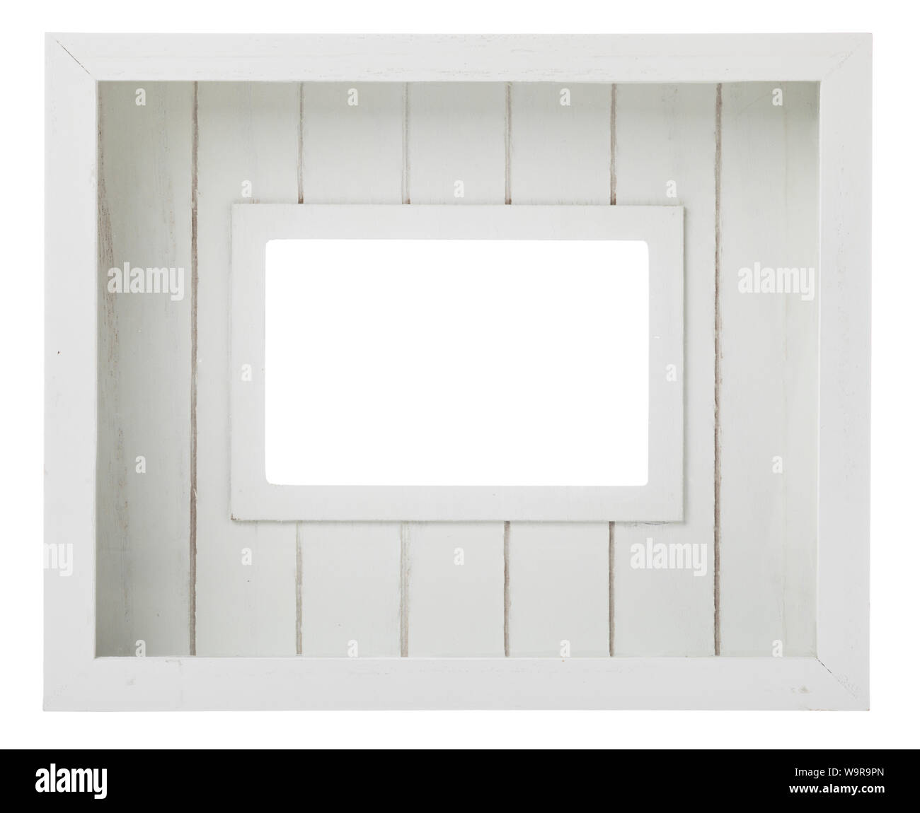 Rustic white wooden picture frame isolated with clipping path on white ...