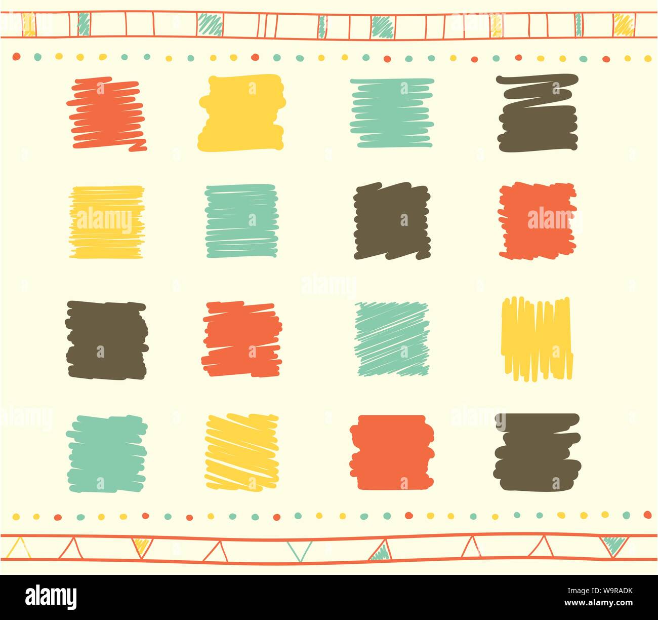Vector collection of retro scribbled square elements in hand drawn ...