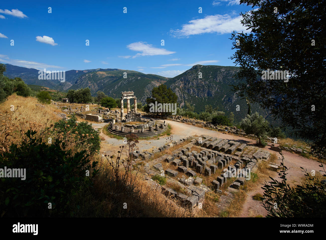 The Sanctuary of Athena at the ancient site of Delphi in Greece.A 4th ...
