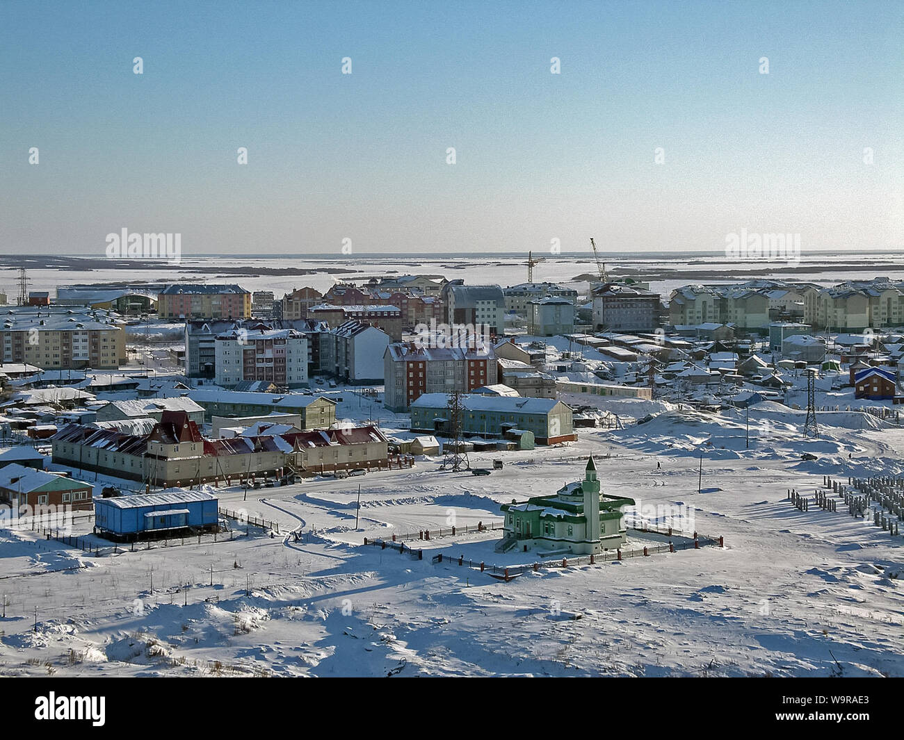 The northern northern city of Salekhard. Single-storey houses and multi ...
