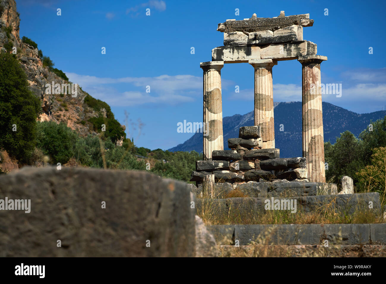 The Sanctuary of Athena at the ancient site of Delphi in Greece.A 4th ...