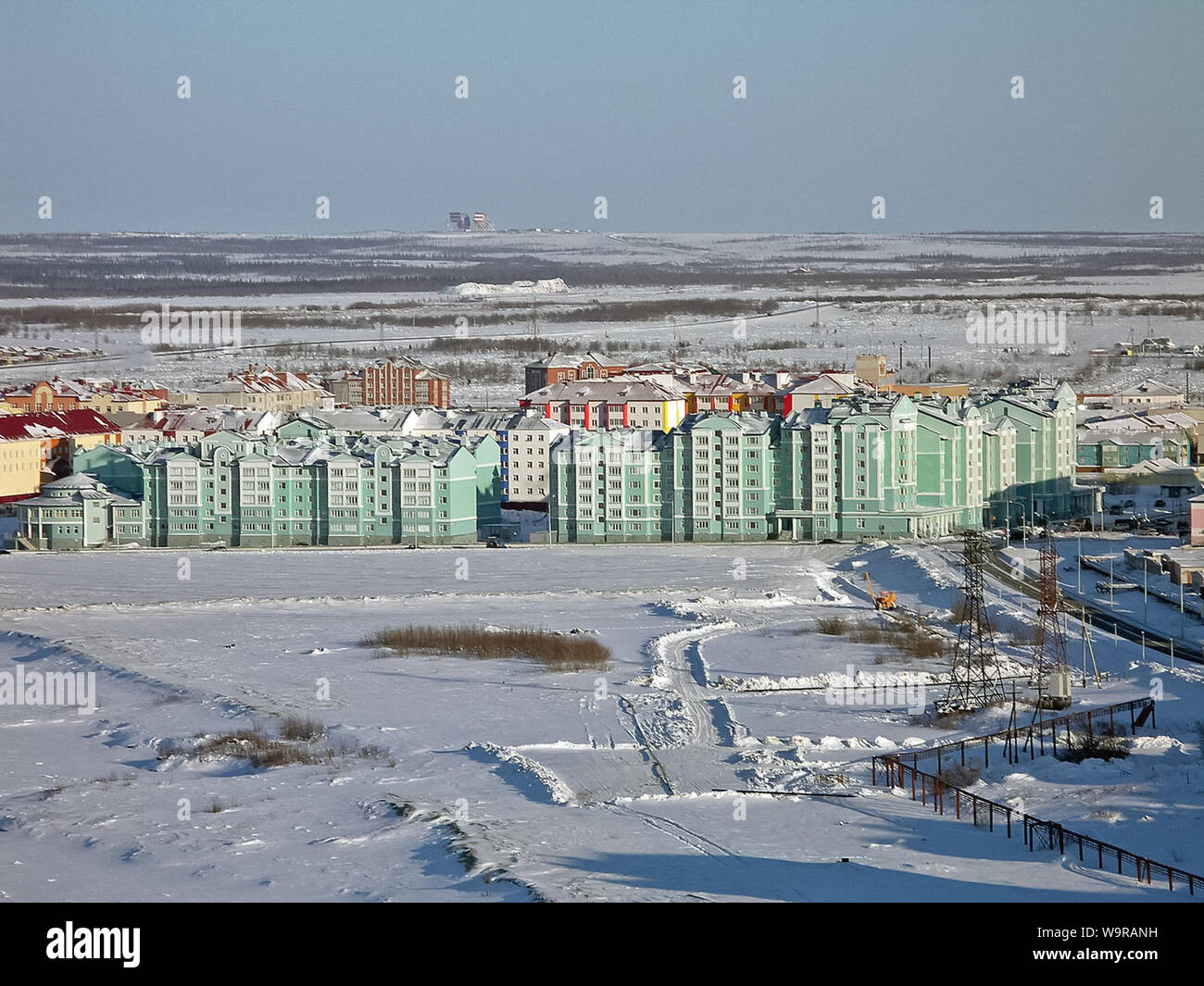The northern northern city of Salekhard. Single-storey houses and multi ...