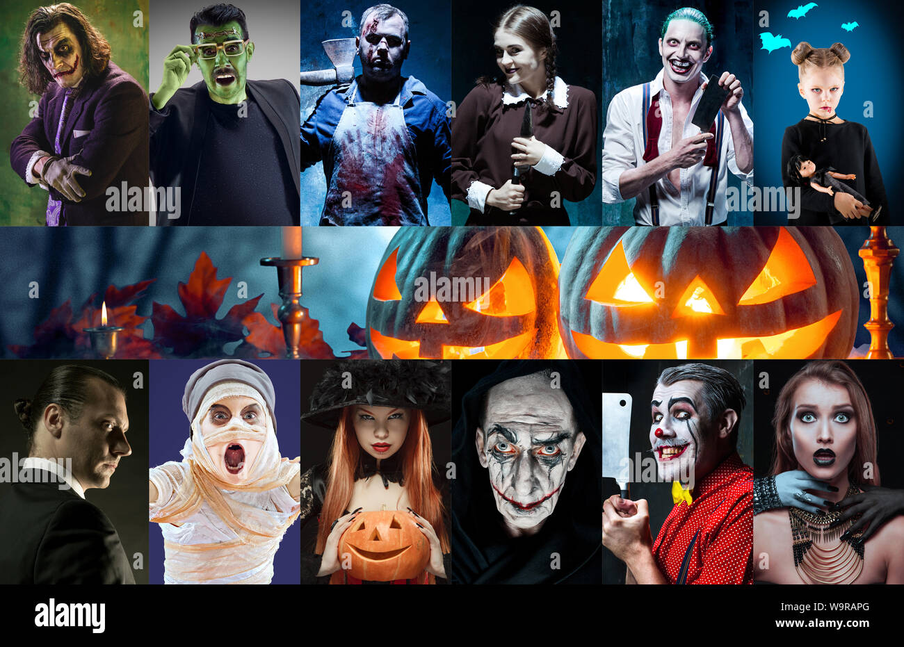 Mystical characters in nightly creative collage made of different ...