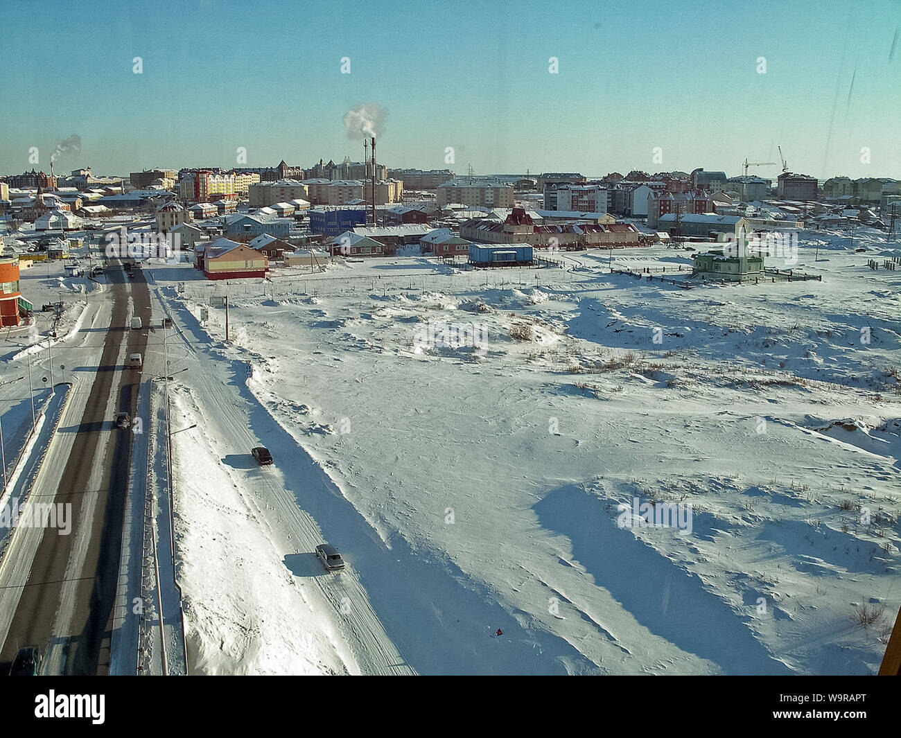 The northern northern city of Salekhard. Single-storey houses and multi ...