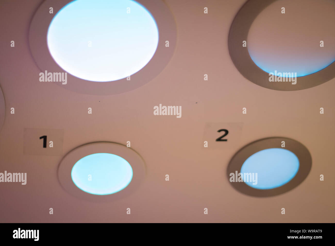 LED modern lights and bulbs on display in store lighting department ...