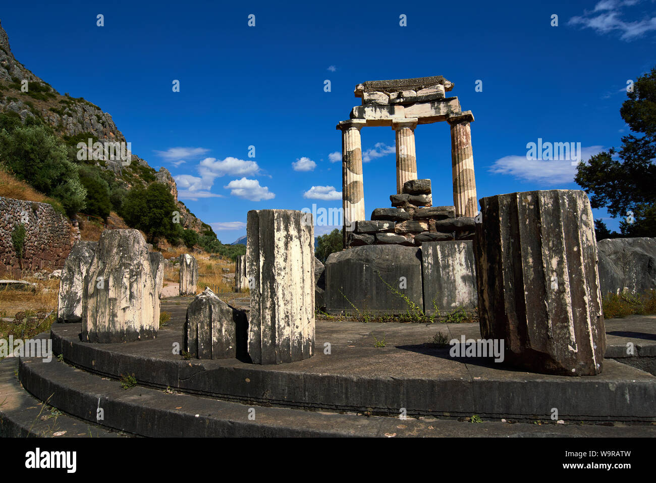 The Sanctuary of Athena at the ancient site of Delphi in Greece.A 4th ...