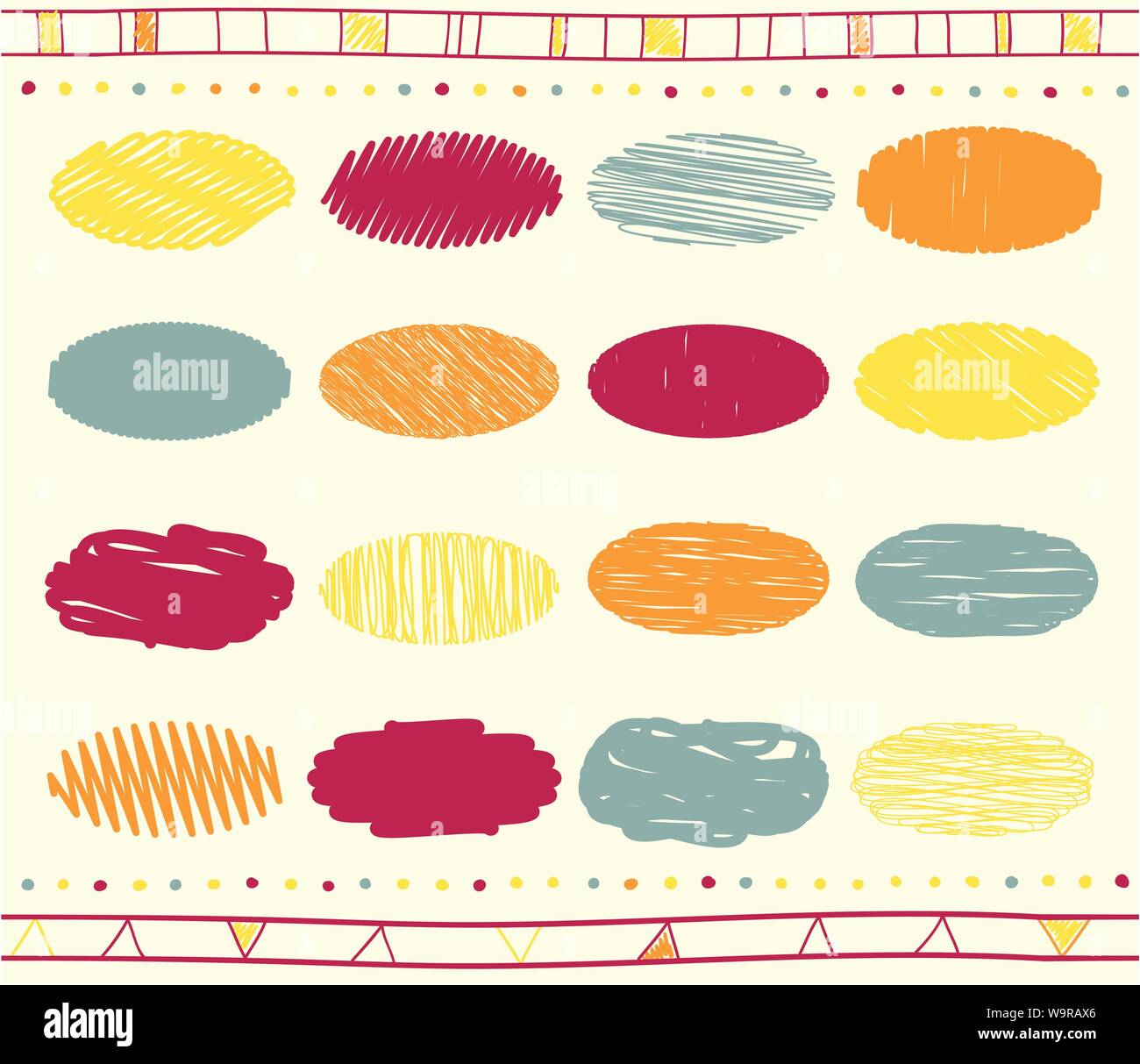 Vector collection of retro scribbled circular lines with hand drawn ...