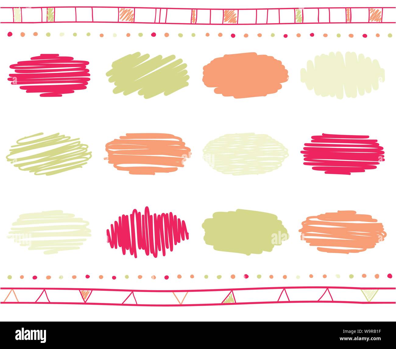 Vector collection of retro scribbled circular lines with hand drawn ...