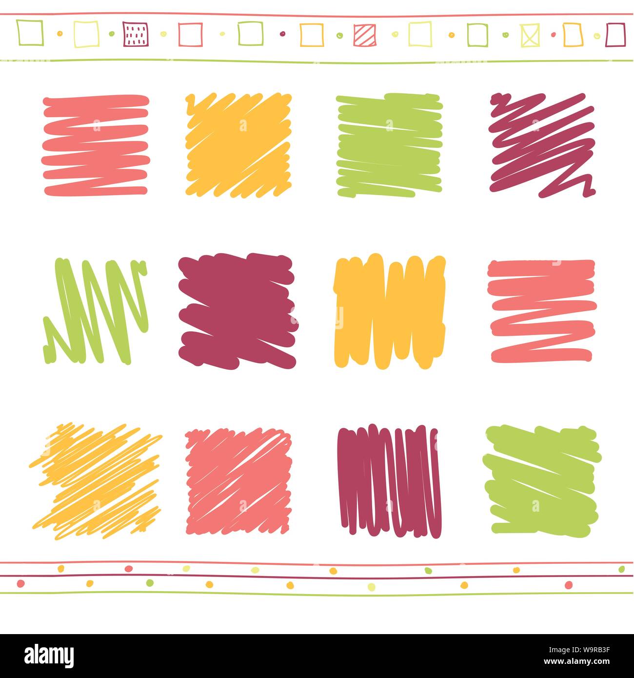 Vector collection of retro scribbled square elements with hand drawn ...