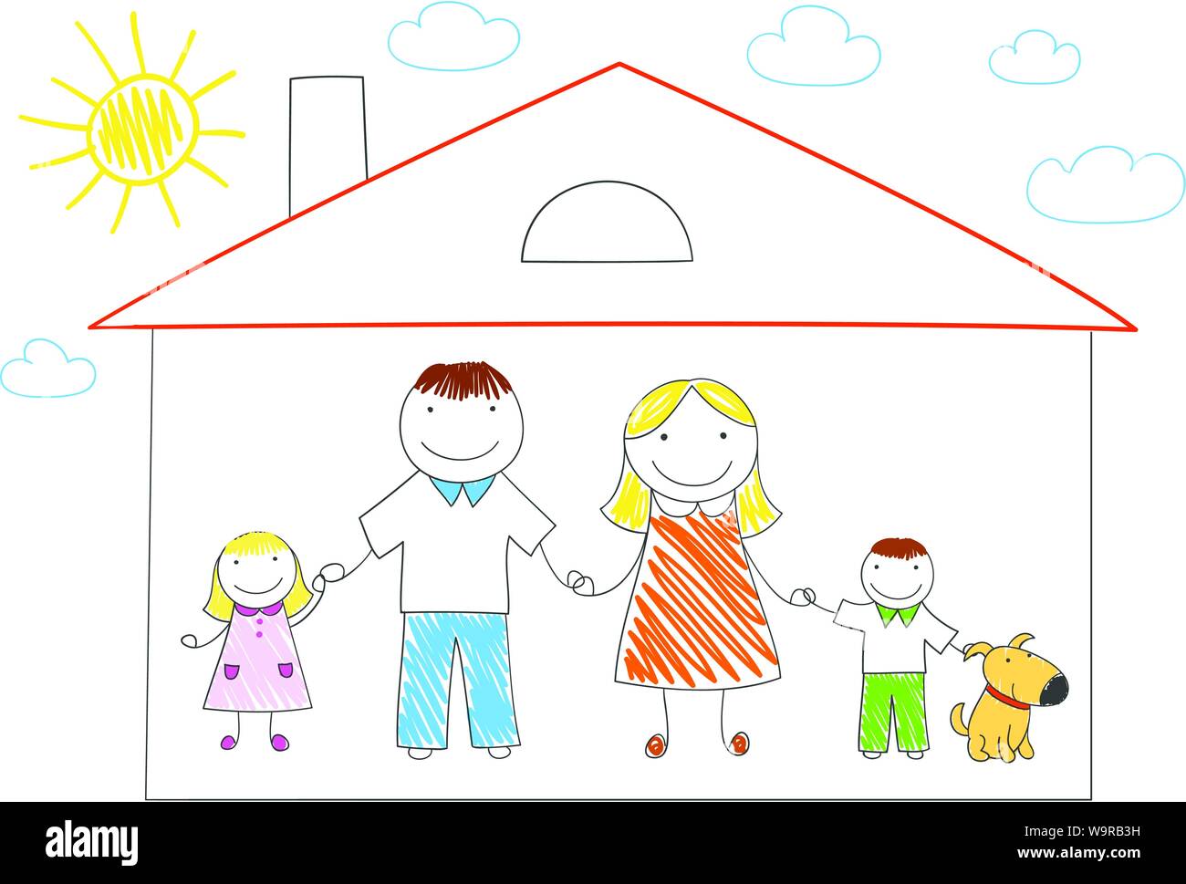 Happy family in new house. Sketch in doodle style. ESP8 Stock Vector ...