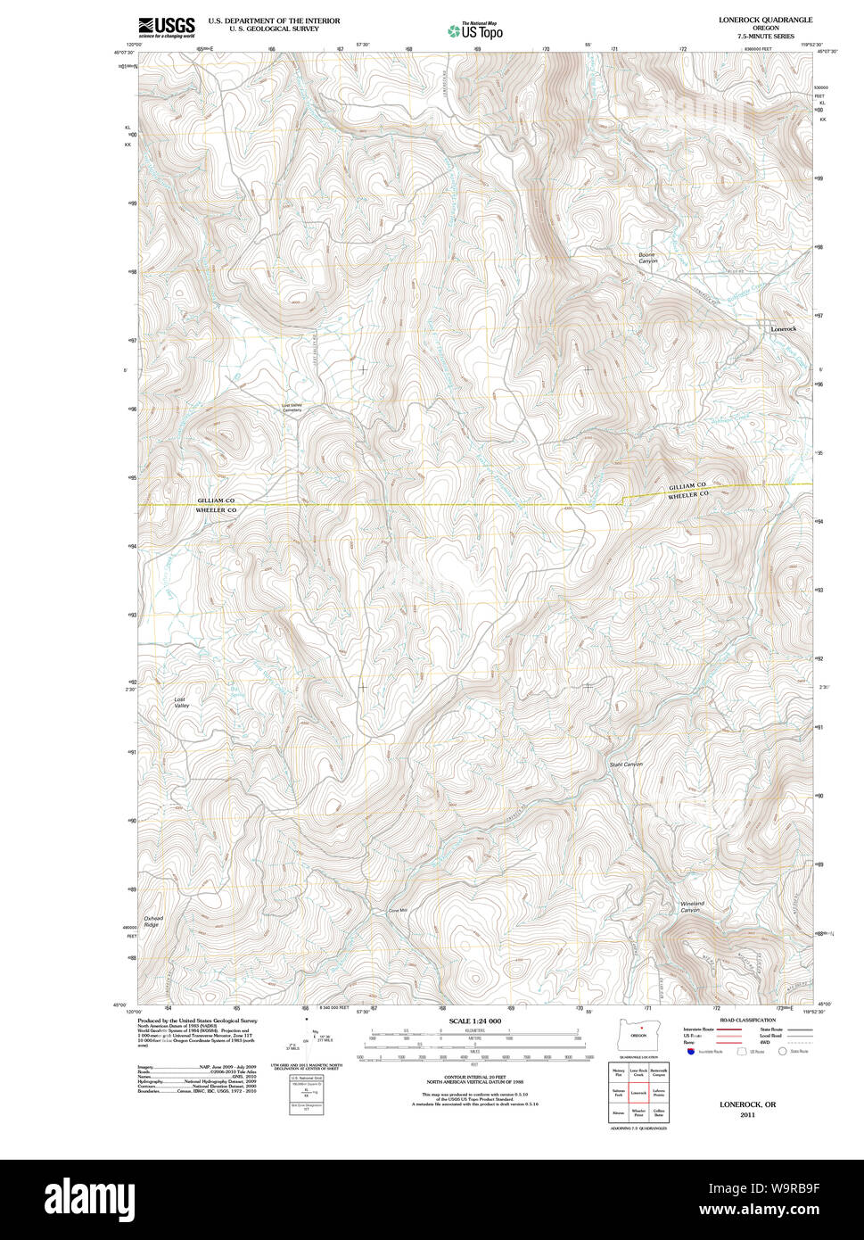 USGS Topo Map Oregon Lonerock 20110903 TM Restoration Stock Photo - Alamy