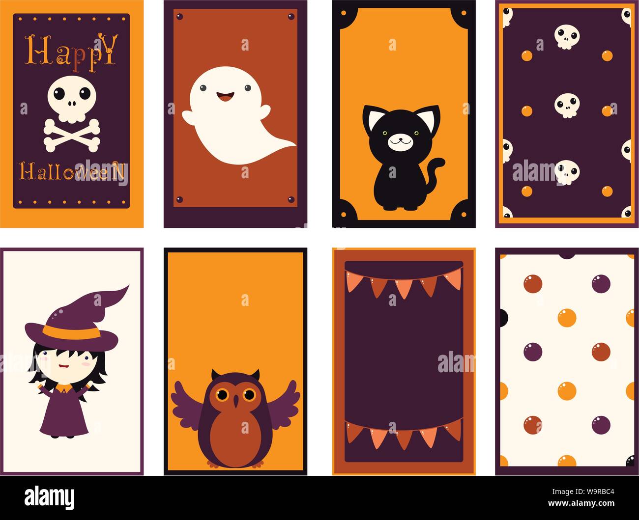 Set of vector Halloween cards of orange, black and red color. Poster ...