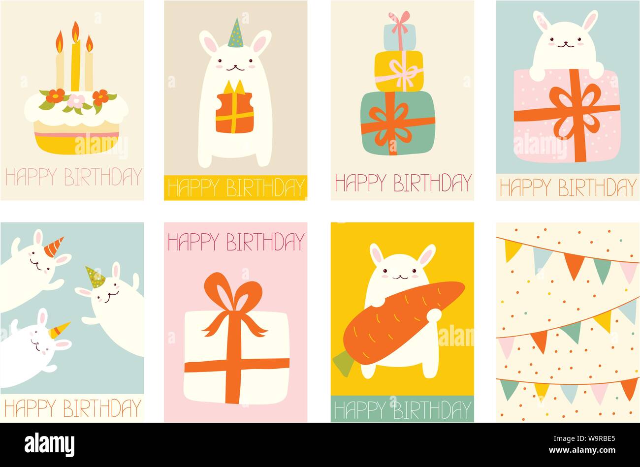 Collection of birthday banner, background, flyer, placard with cute ...