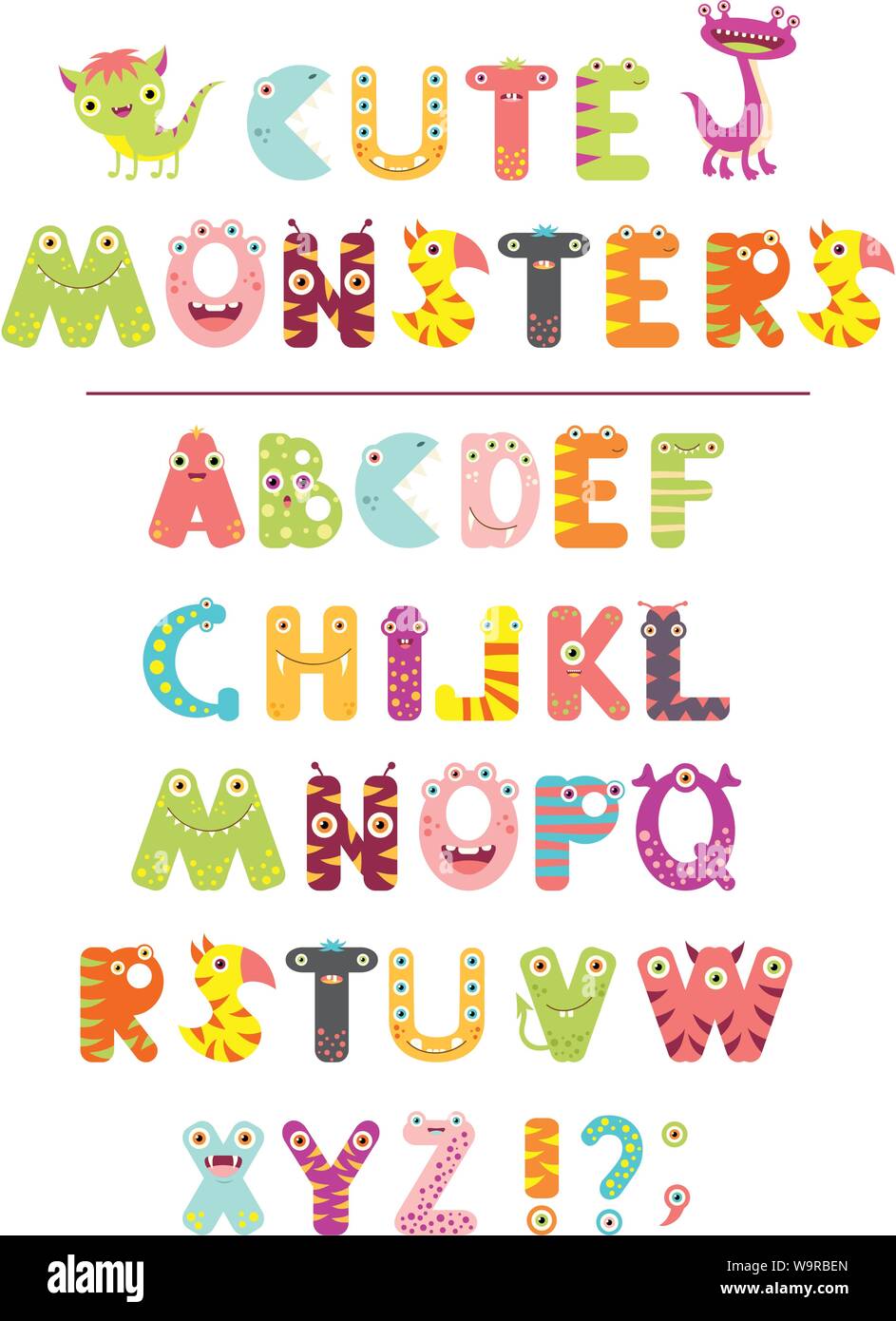 Vector alphabet with letters in the form of cute cartoon monsters. EPS8 ...