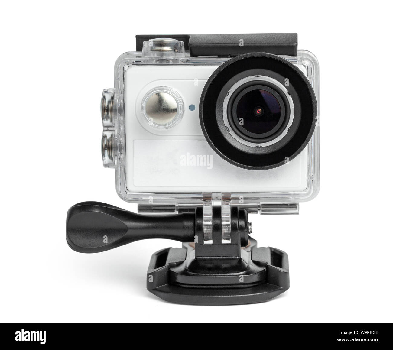 Action camera in a waterproof box isolated on white background Stock ...