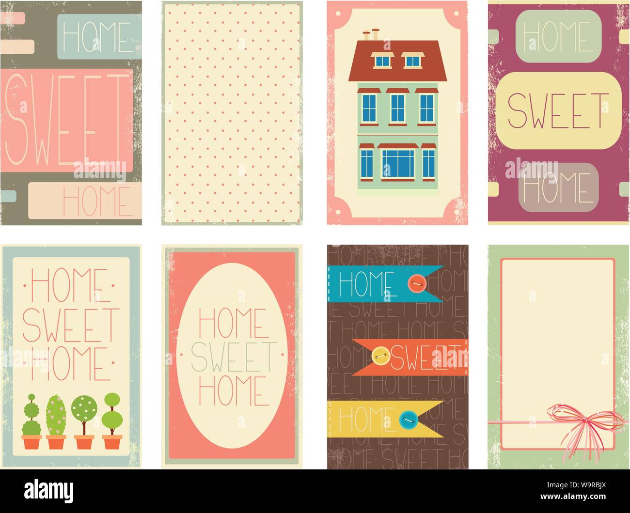 Home sweet home. Set of banner, background, flyer, placard with cute ...