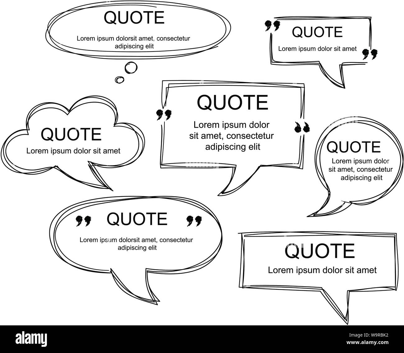 Vector collection of scribbled comic speech bubbles with hand drawn ...