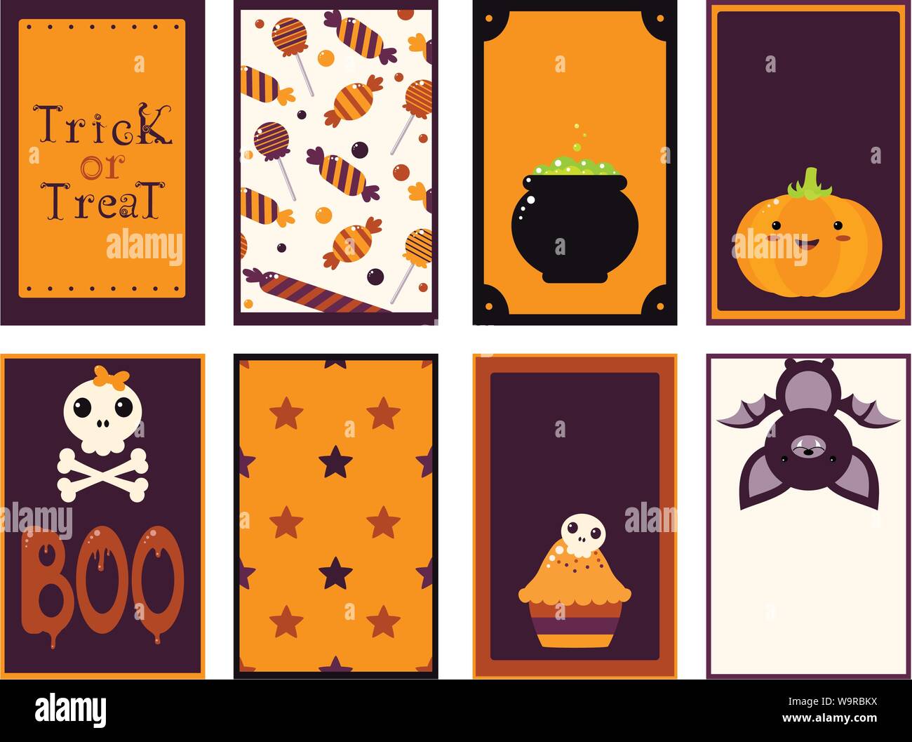 Set of vector Halloween cards of orange, black and red color. Poster ...