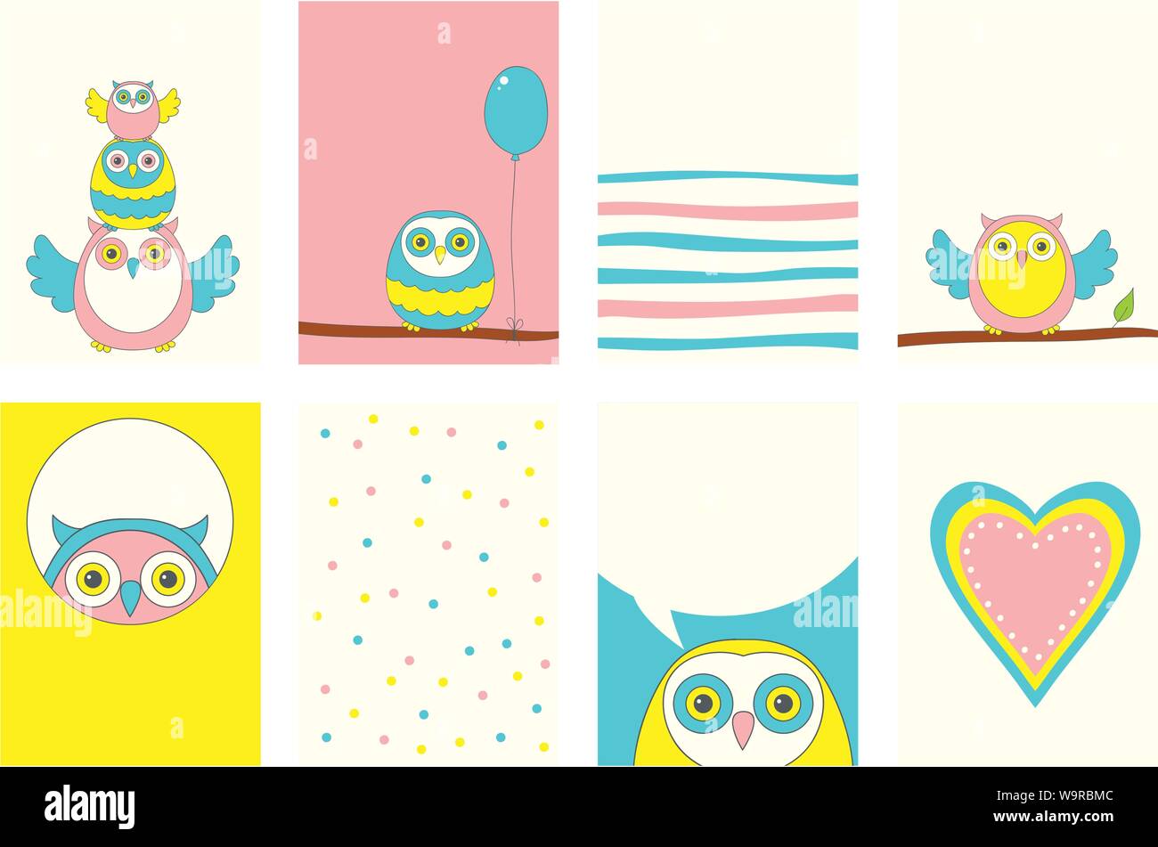 Banner, background, flyer, placard in hand drawn style with cute owls ...