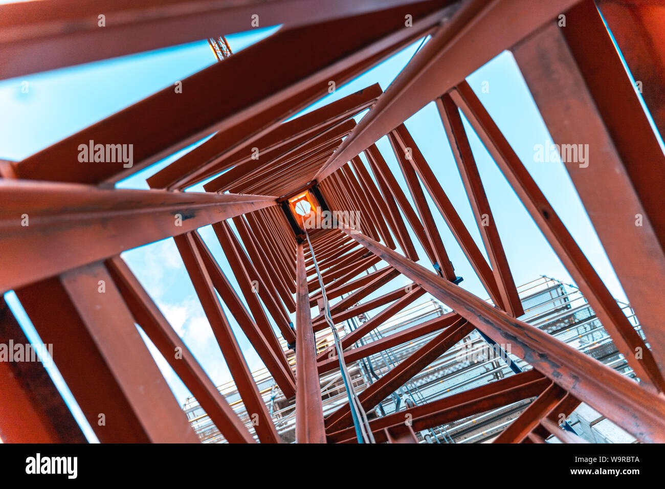 looking up inside a construction crane from the ground Stock Photo - Alamy