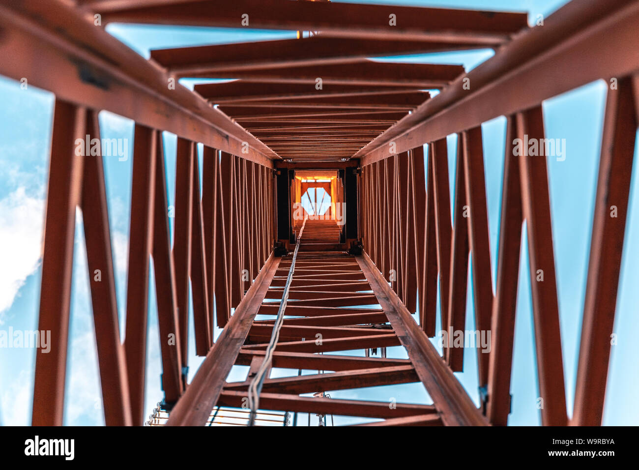 looking up inside a construction crane from the ground Stock Photo - Alamy