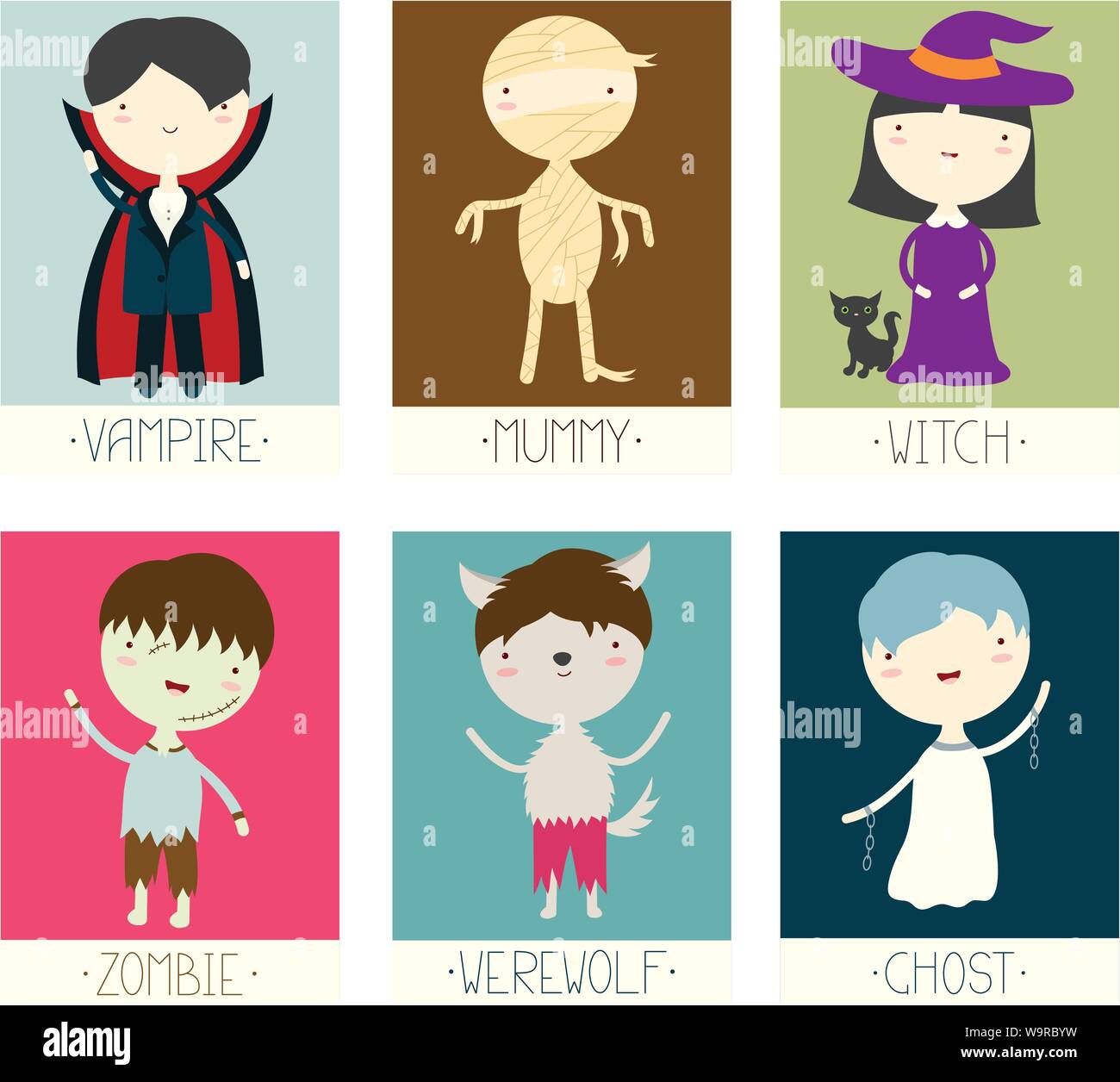 Set of Halloween banner, background, flyer, placard with cute zombie ...