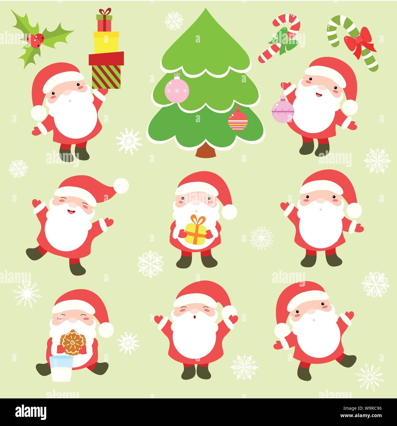 Set of cute Santa Clauses with different emotions and situations. Funny ...