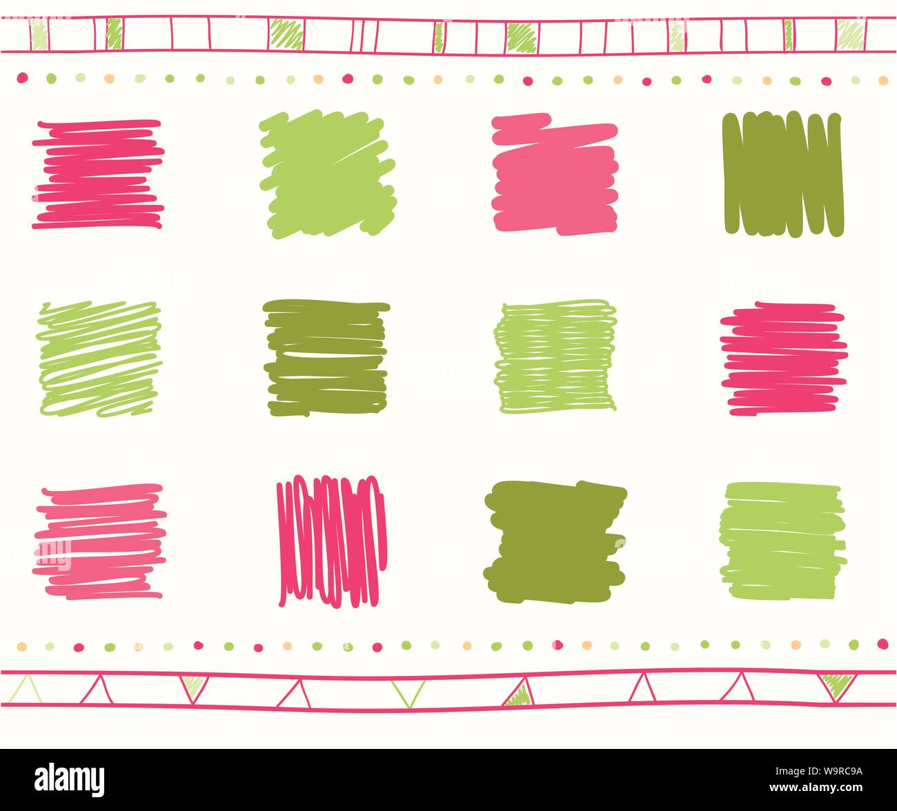 Vector collection of retro scribbled square elements with hand drawn ...