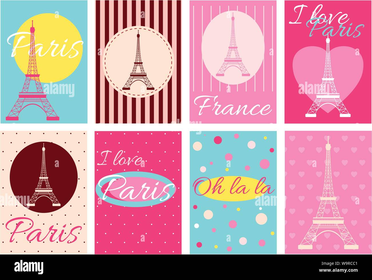 I love Paris. Set of vacation banner, flyer, placard in retro style ...