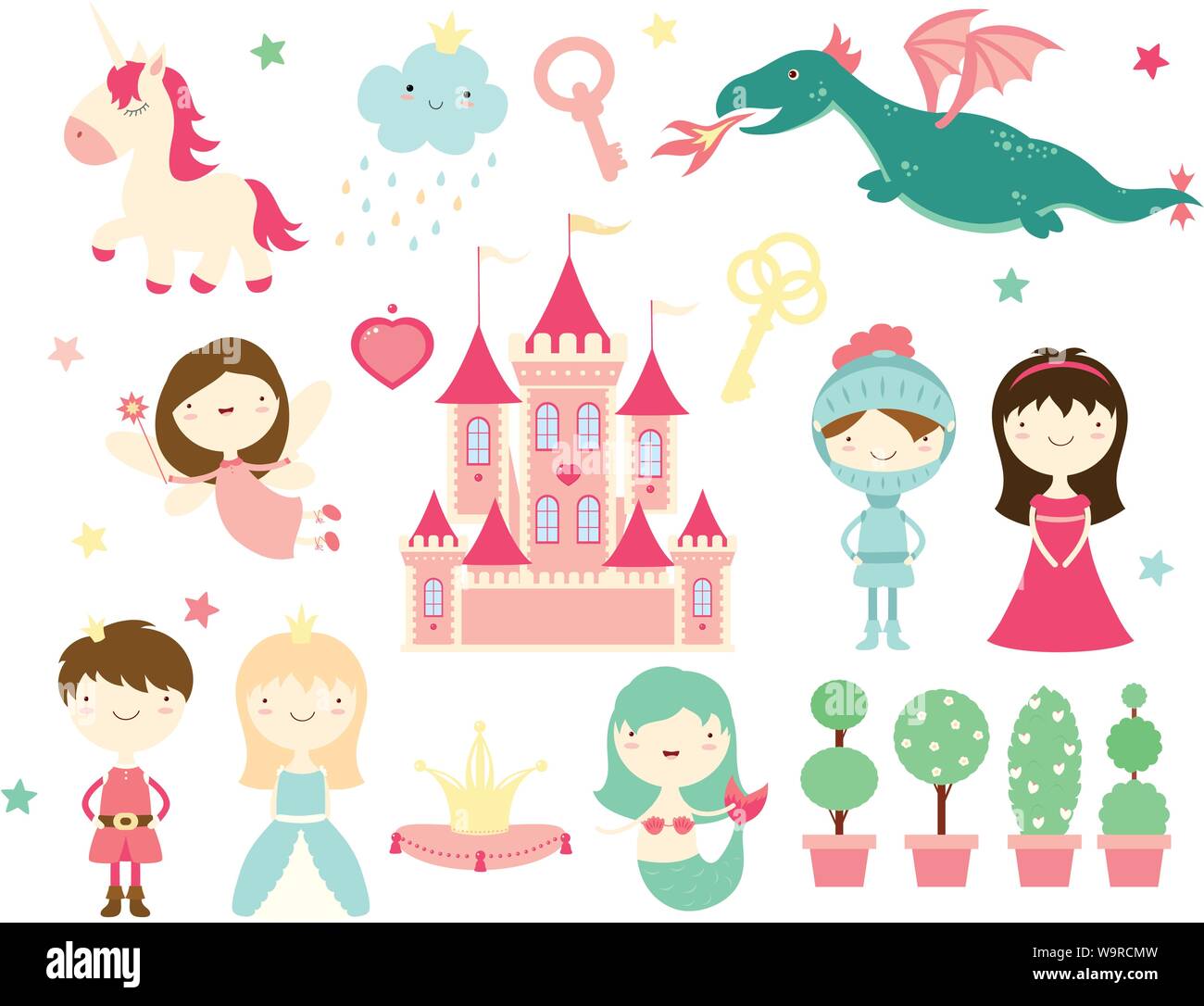 Vector collection of cute fairy-tale characters - prince, princess ...